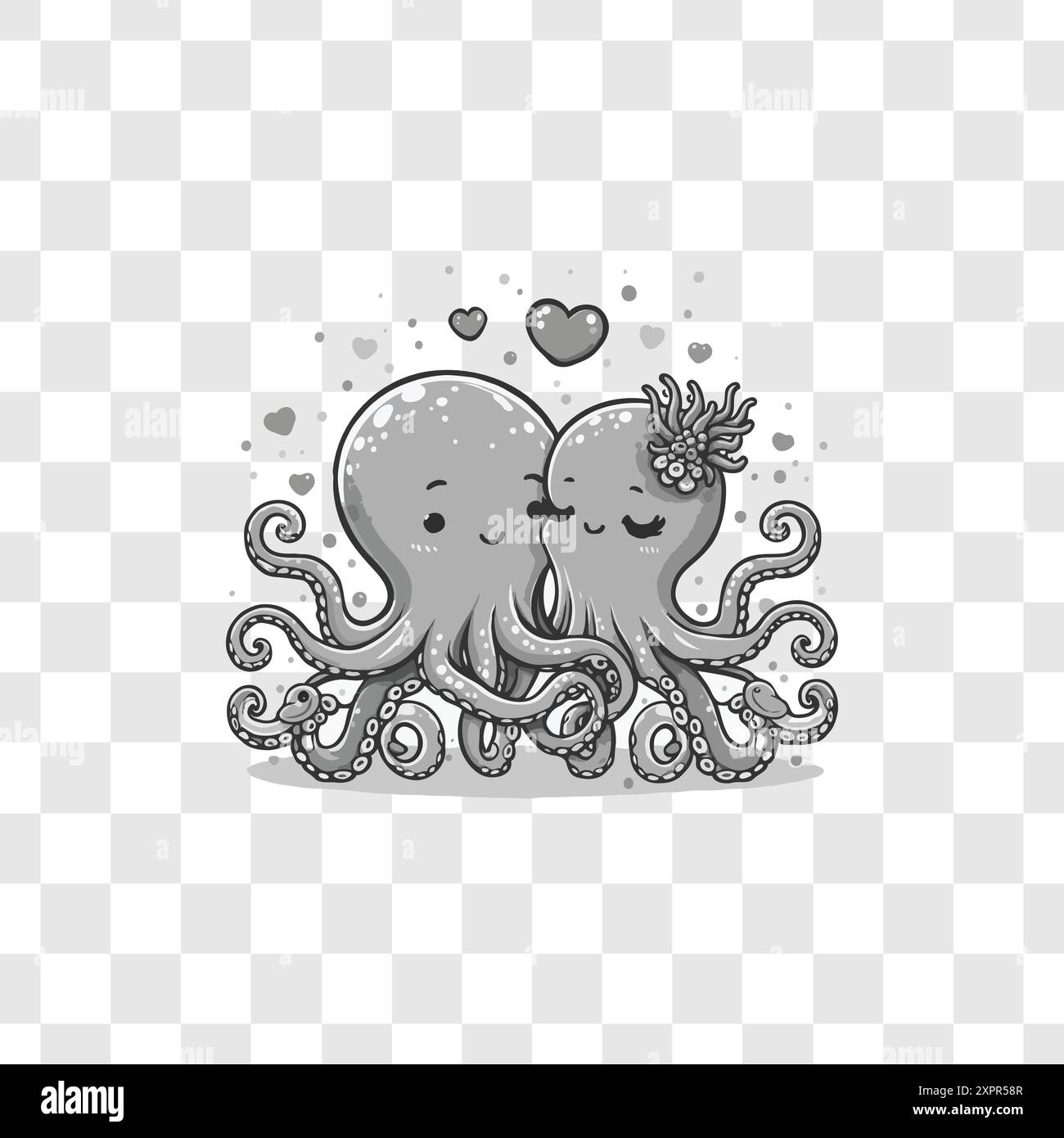 Couple of cute octopuses marine watercolor vector illustration for kids ...