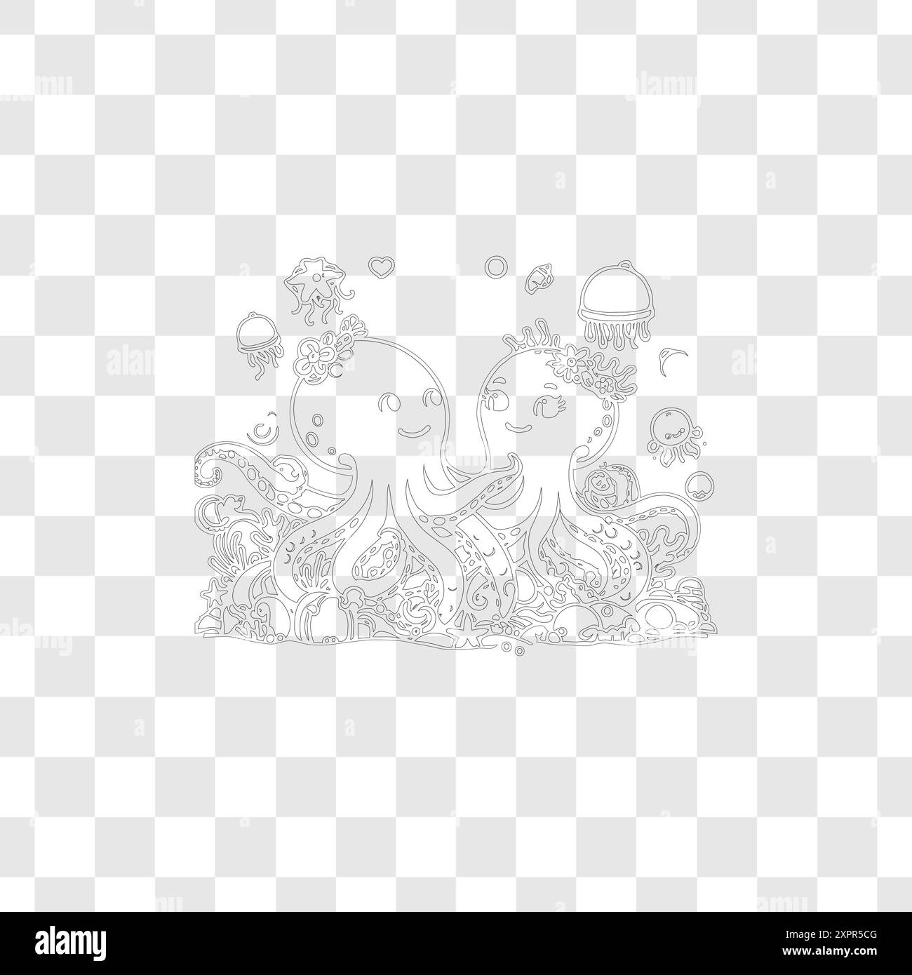 Couple of cute octopuses marine watercolor vector illustration for kids ...