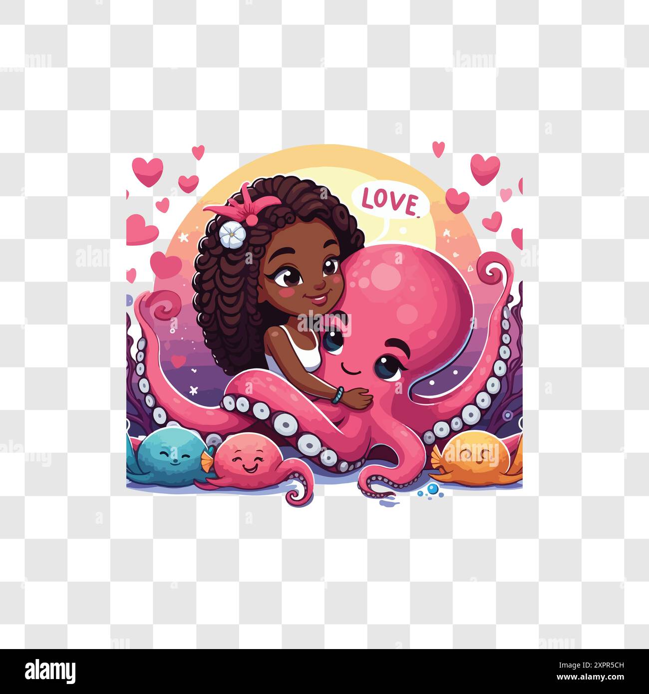 Couple of cute octopuses marine watercolor vector illustration for kids ...