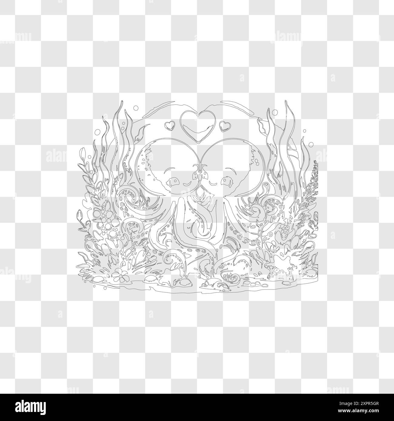 Couple of cute octopuses marine watercolor vector illustration for kids ...