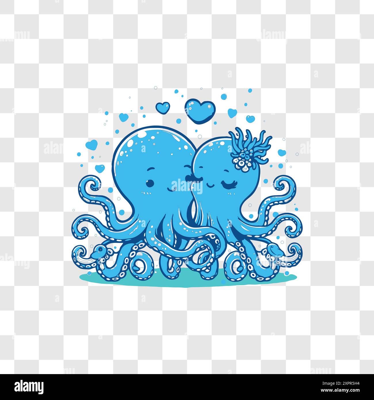 Couple of cute octopuses marine watercolor vector illustration for kids ...