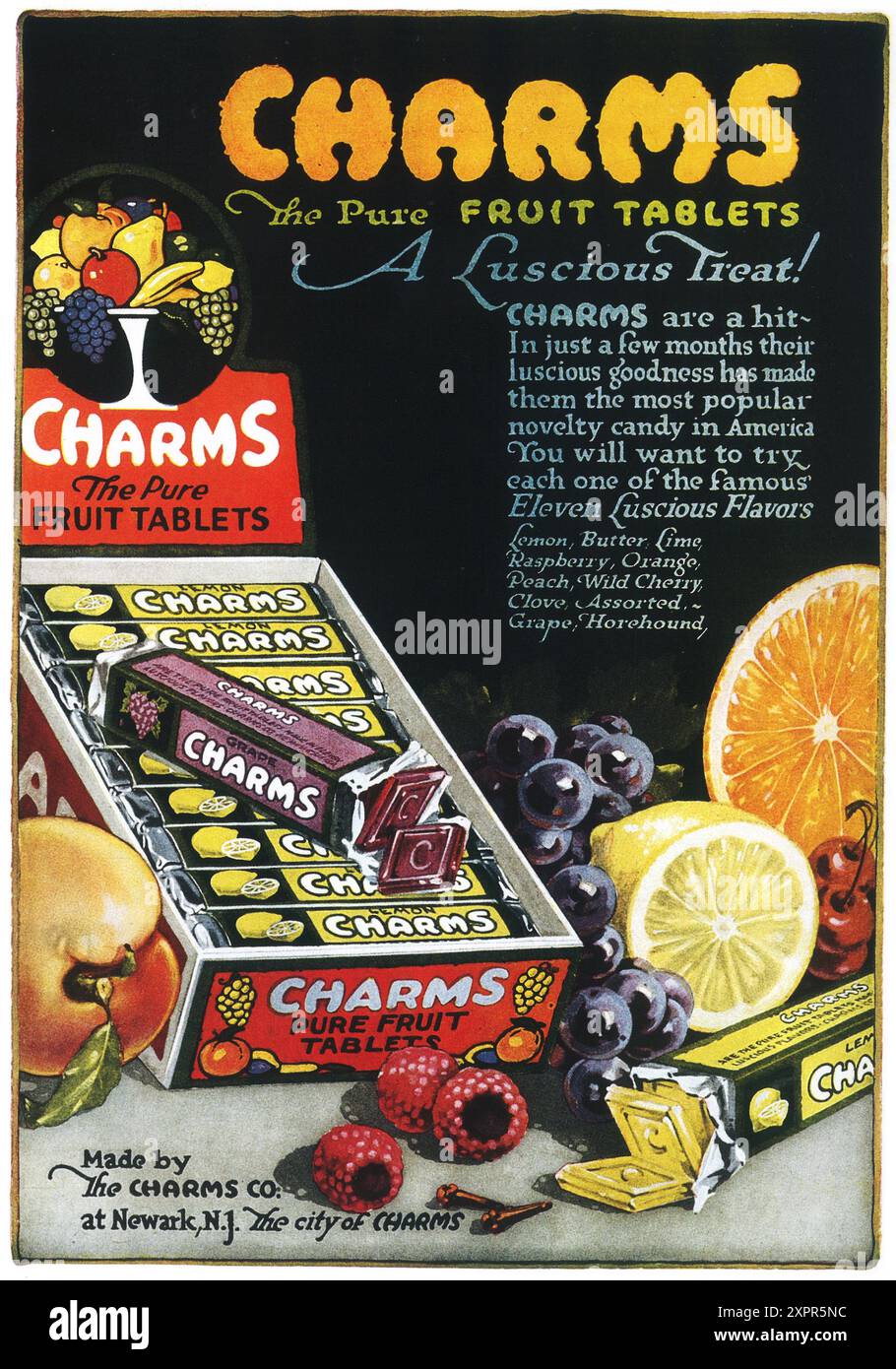1919 Charms Pure Fruit Tablets ad - Candy Lemon Lime Cherry Grape Stock ...