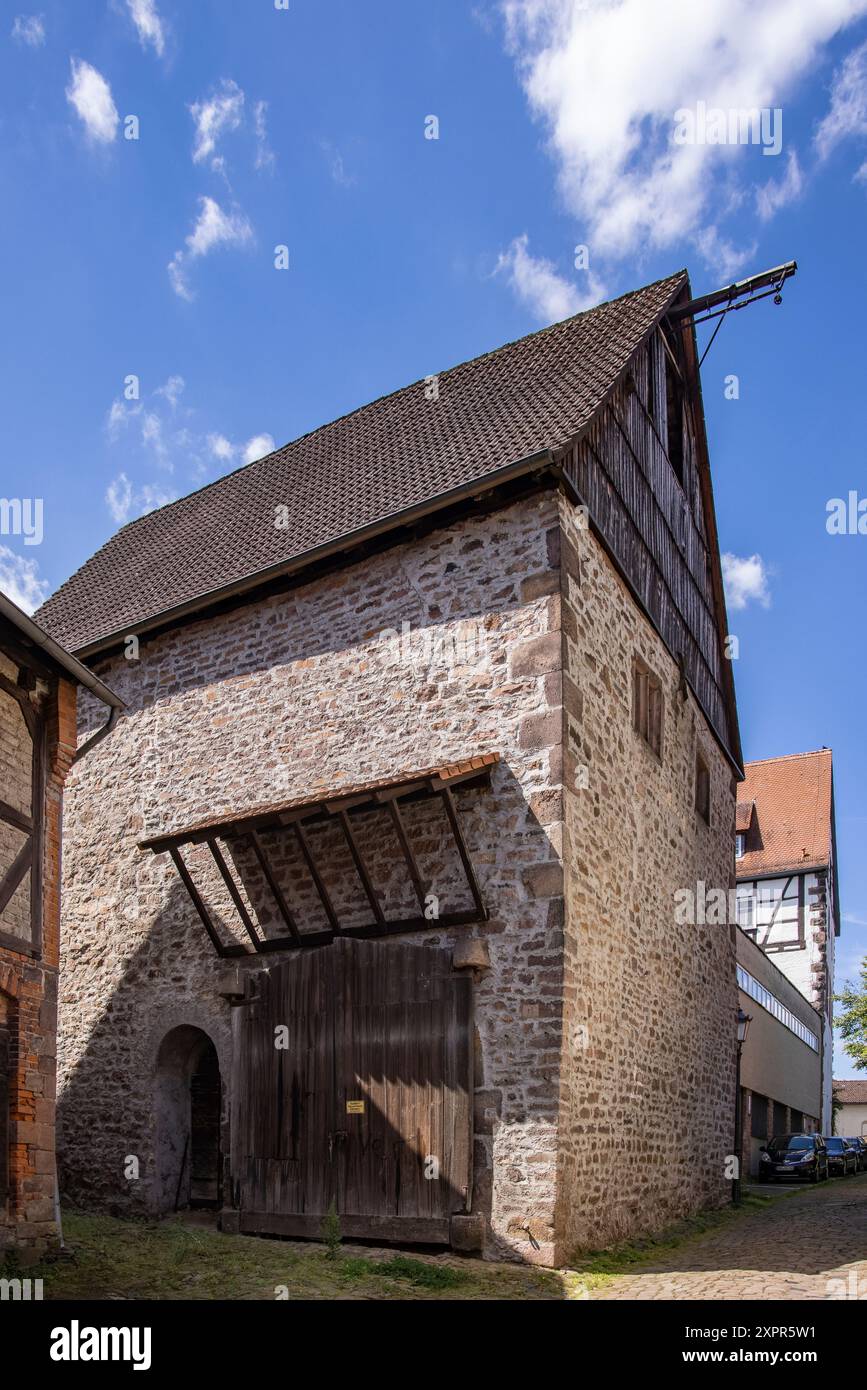 Historic building of the tithe barn in the old town, Steinau an der ...