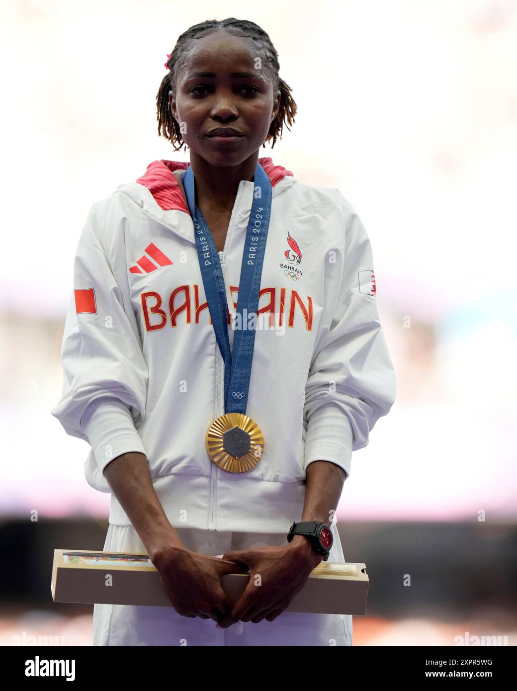 Women's 3000-meter steeplechase gold medalist Winfred Yavi, of Bahrain ...