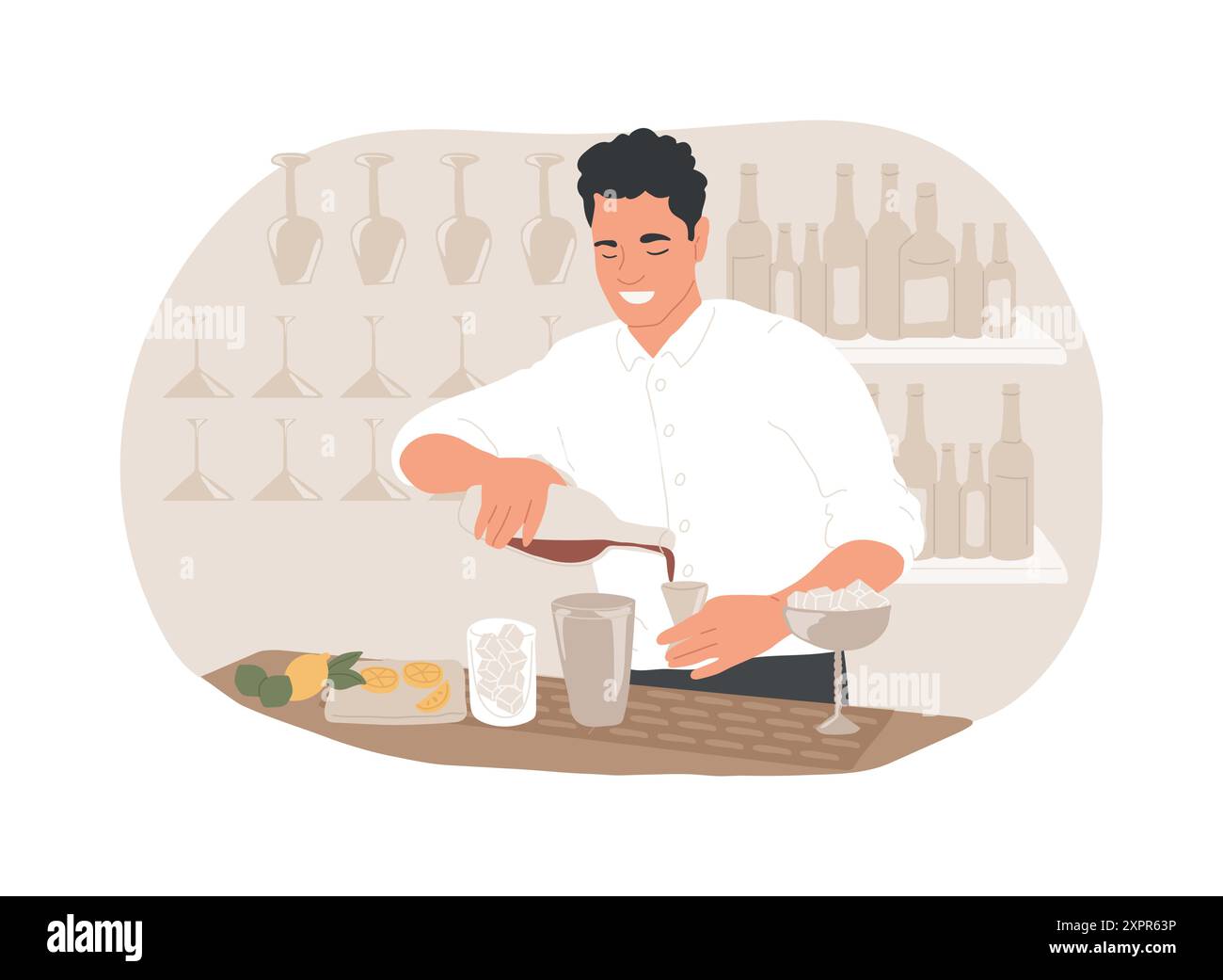Mixing cocktail ingredients isolated cartoon vector illustrations Stock ...
