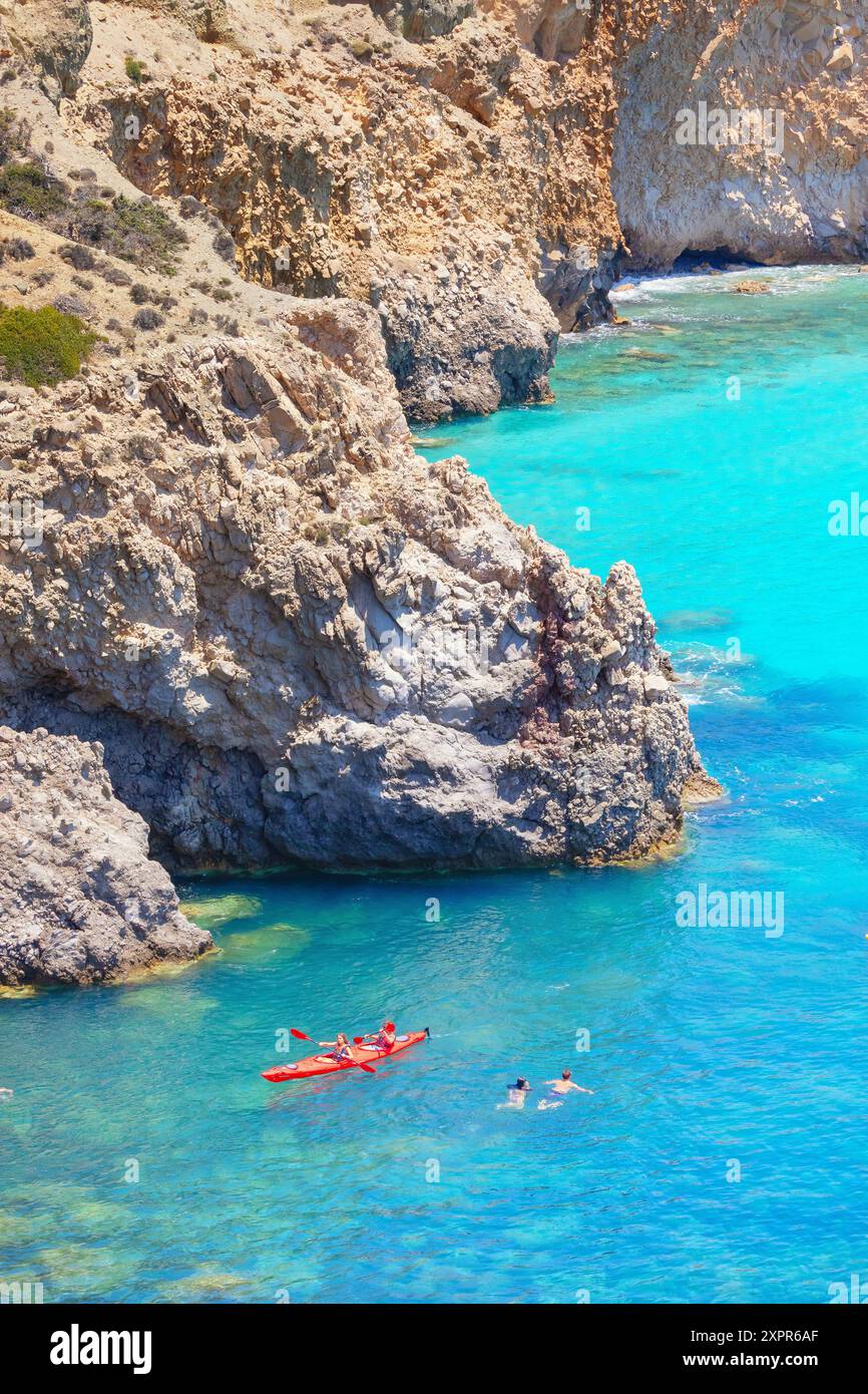 Group of people Kayaking, Tsigrado, Milos Island, Cyclades Islands ...