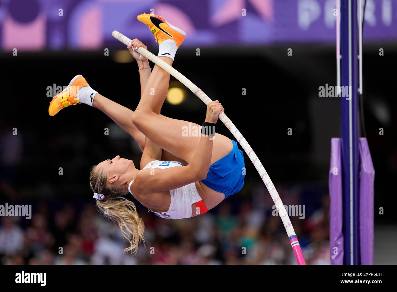 Amalie Svabikova, of Czechia, competes during the women's pole vault ...