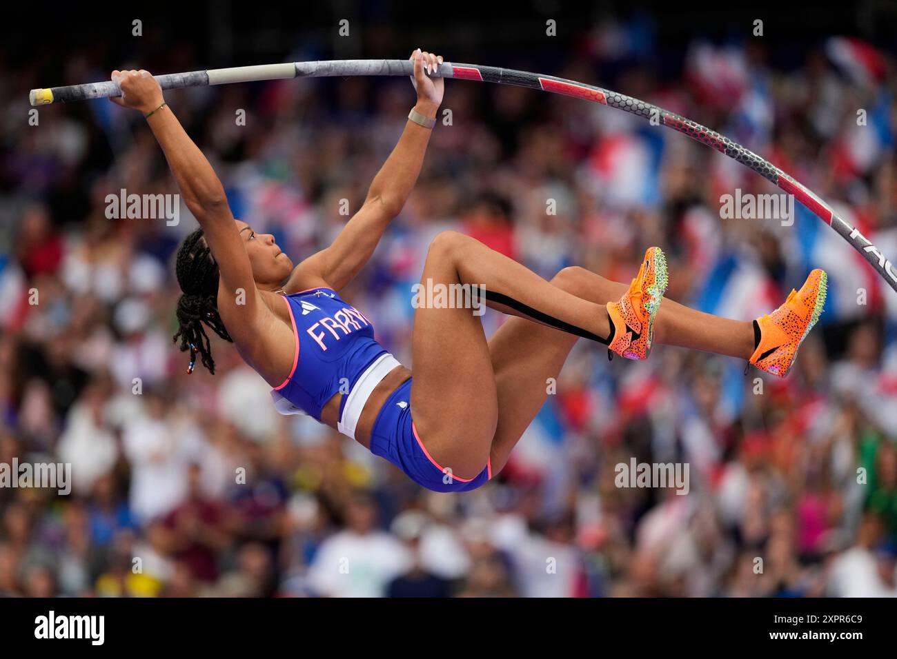 Marie-Julie Bonnin, of France, competes during the women's pole vault ...