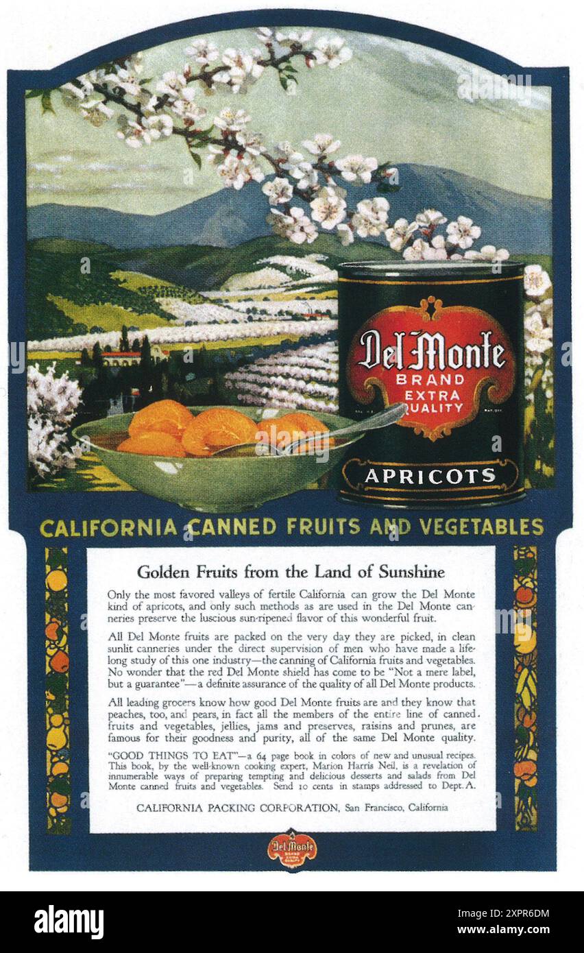 1919 Del Monte canned fruits and vegetables ad Stock Photo - Alamy