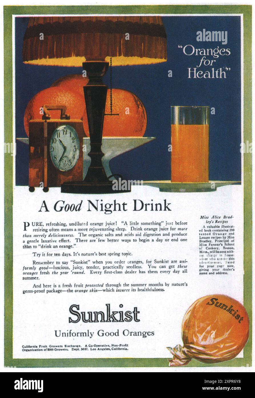 1917 Sunkist oranges ad - Orange juice - "A good night drink ...