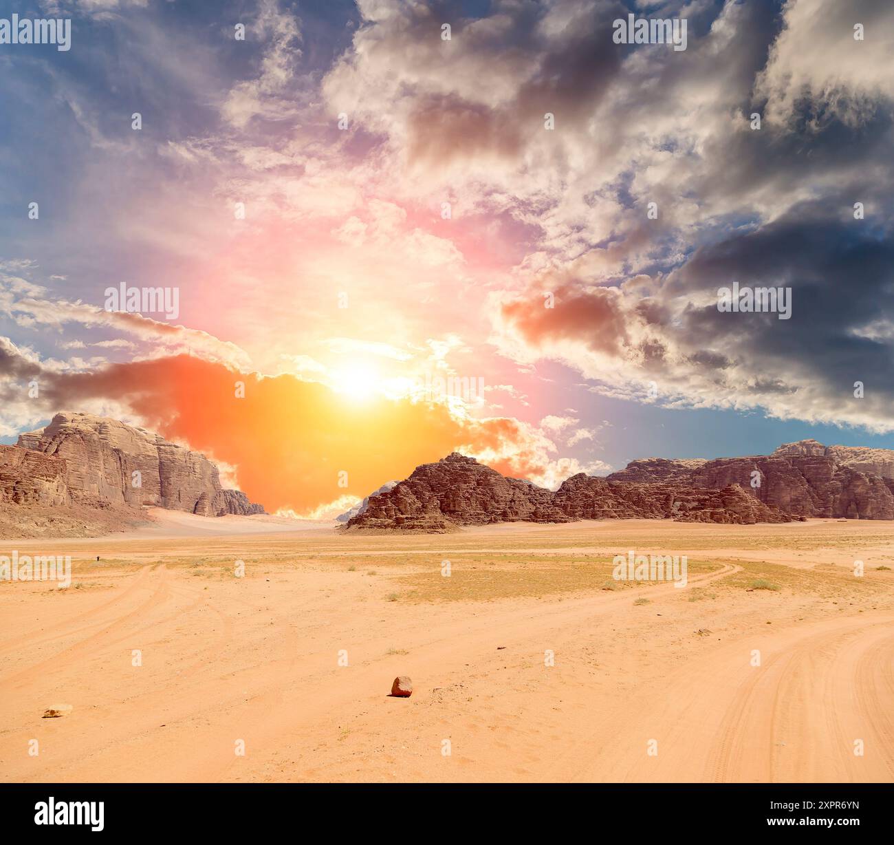Wadi Rum Desert also known as The Valley of the Moon (against the sky ...