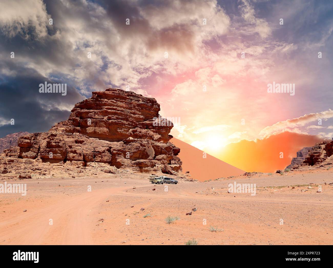 Wadi Rum Desert also known as The Valley of the Moon (against the sky ...
