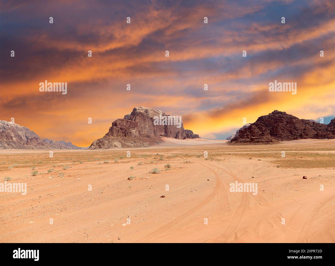 Wadi Rum Desert also known as The Valley of the Moon (against the sky ...