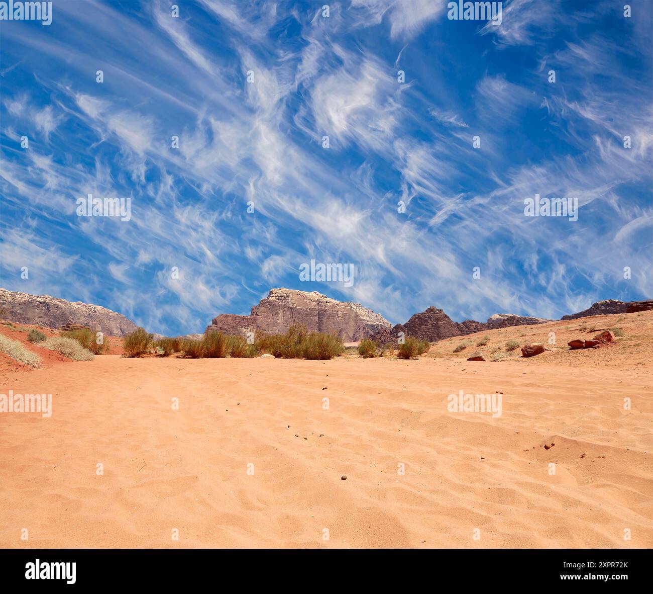 Wadi Rum Desert also known as The Valley of the Moon (against the sky ...