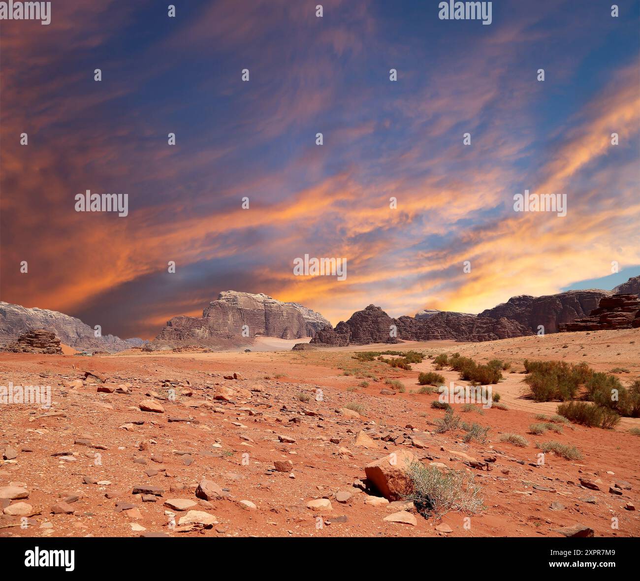 Wadi Rum Desert also known as The Valley of the Moon (against the sky ...
