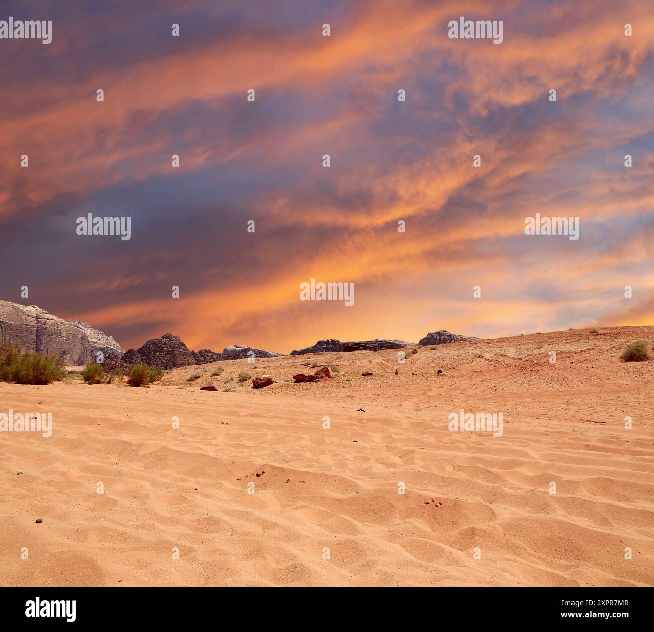 Wadi Rum Desert also known as The Valley of the Moon (against the sky ...