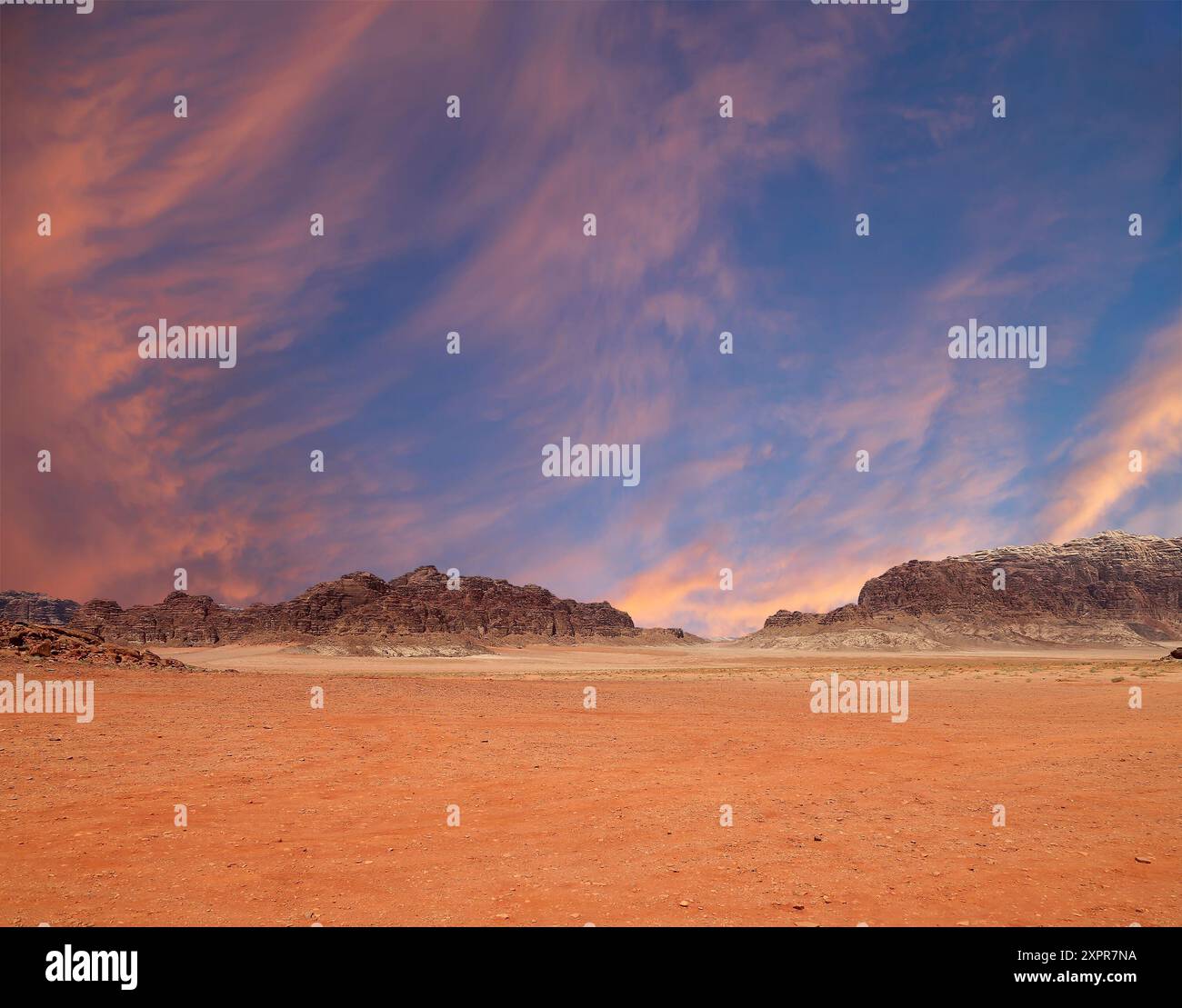 Wadi Rum Desert also known as The Valley of the Moon (against the sky ...
