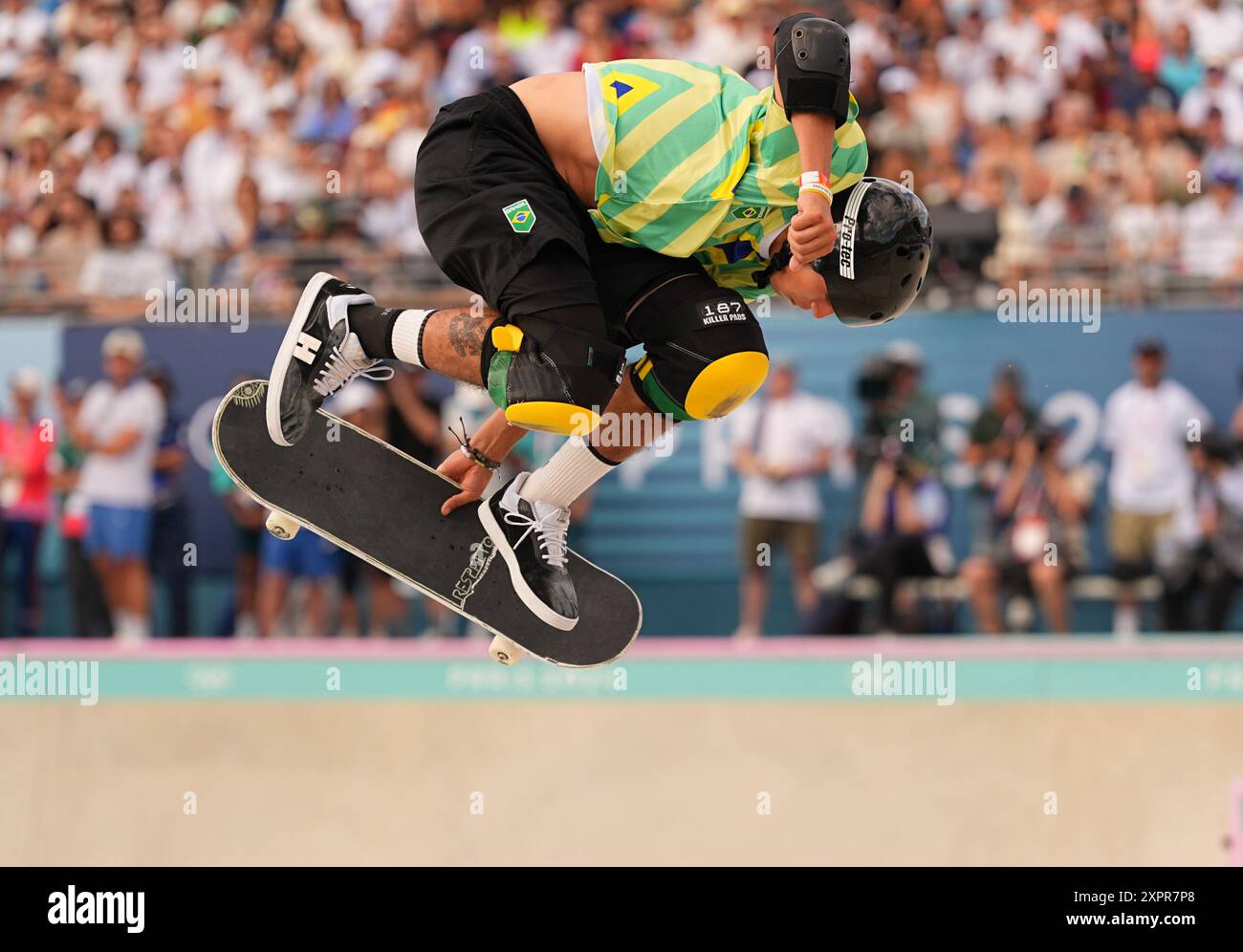 August 07 2024: Augusto Akio (Brazil) competes during the skateboard ...