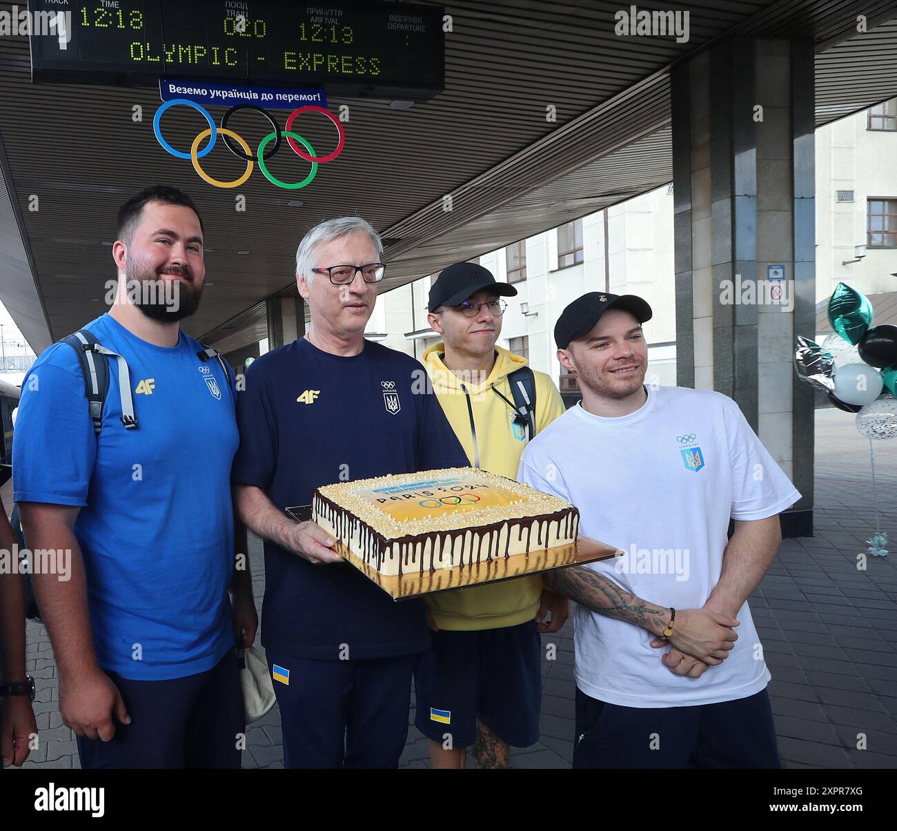 KYIV, UKRAINE - AUGUST 7, 2024 - Ukrainian artistic gymnasts Oleh ...