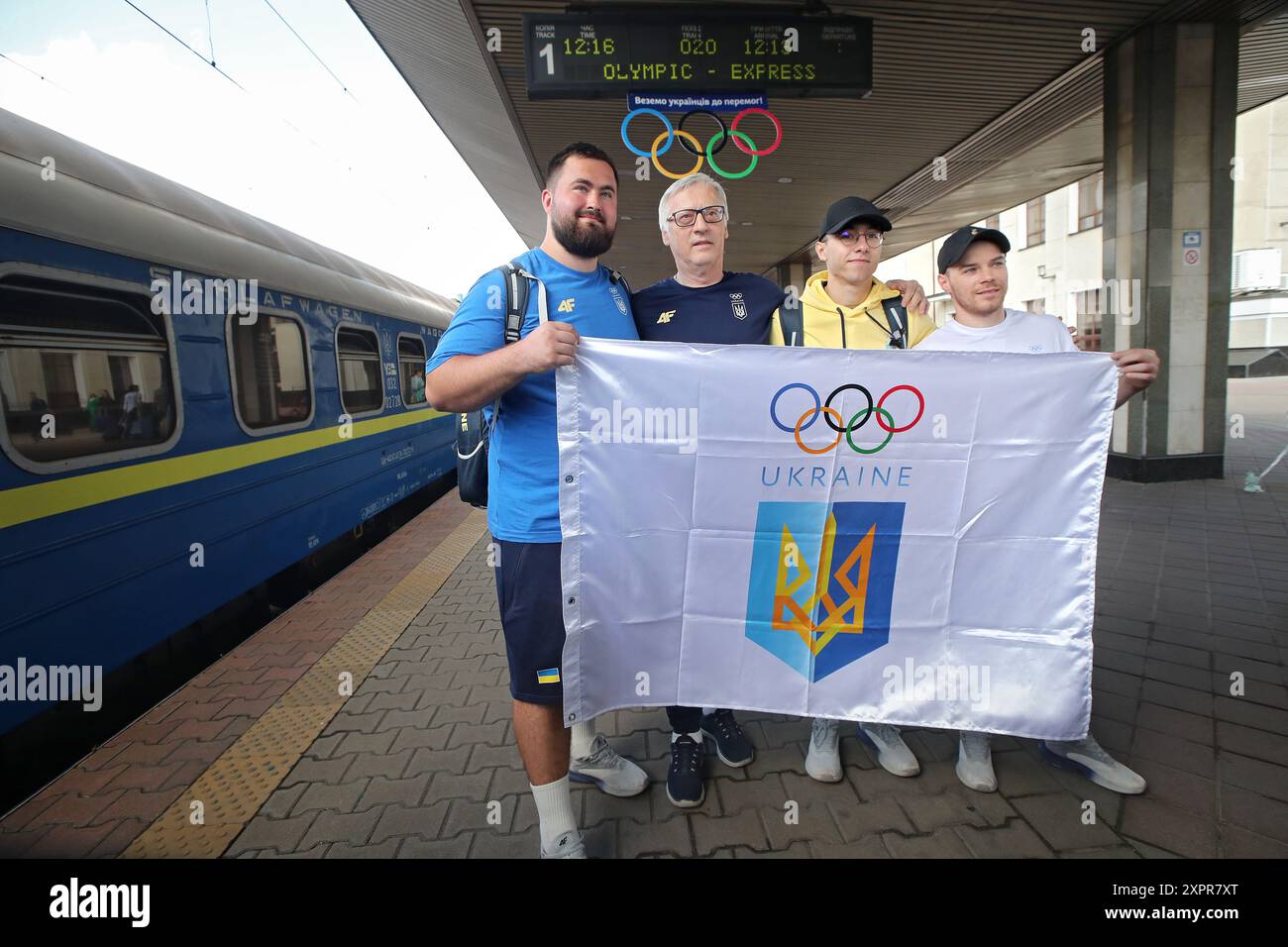 KYIV, UKRAINE - AUGUST 7, 2024 - Ukrainian artistic gymnasts Oleh ...