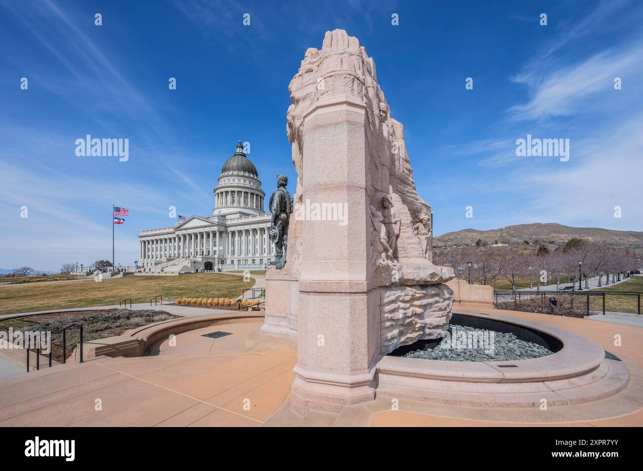 Utah State Capitol with the Mormon Battalion Monument, Salt Lake City ...