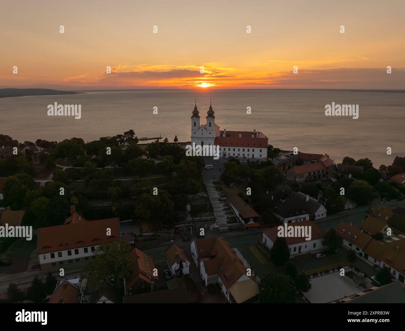 Aerial skyline view of the famous Benedictine Monastery of Tihany ...