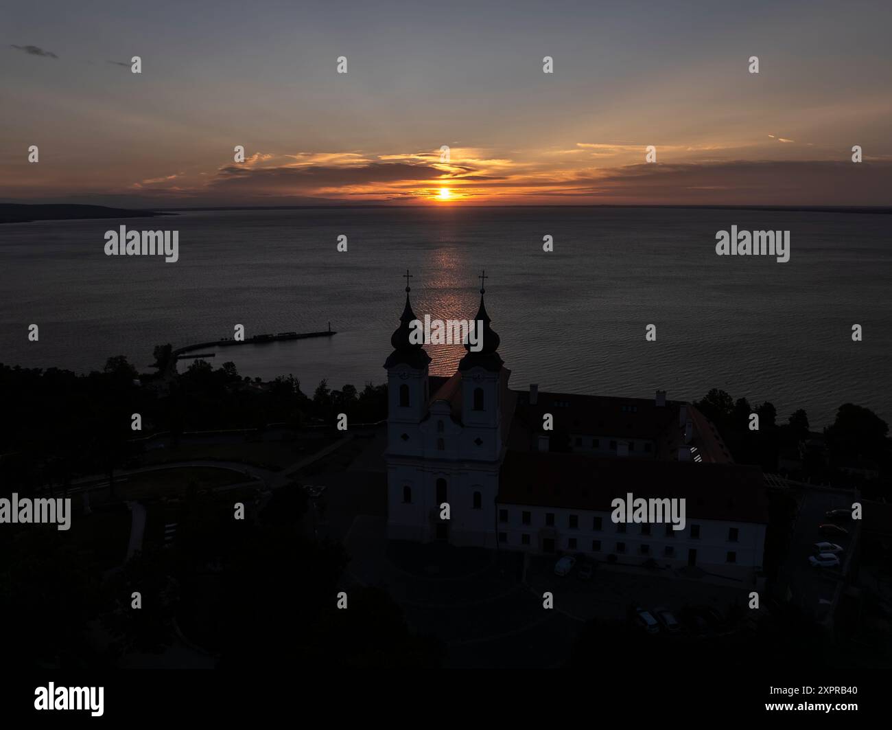 Aerial skyline view of the famous Benedictine Monastery of Tihany ...
