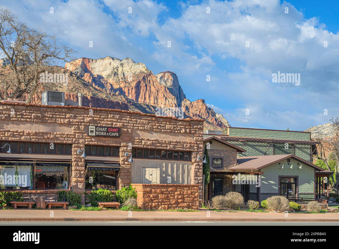 Springdale at the south entrance of Zion National Park, Utah, USA ...