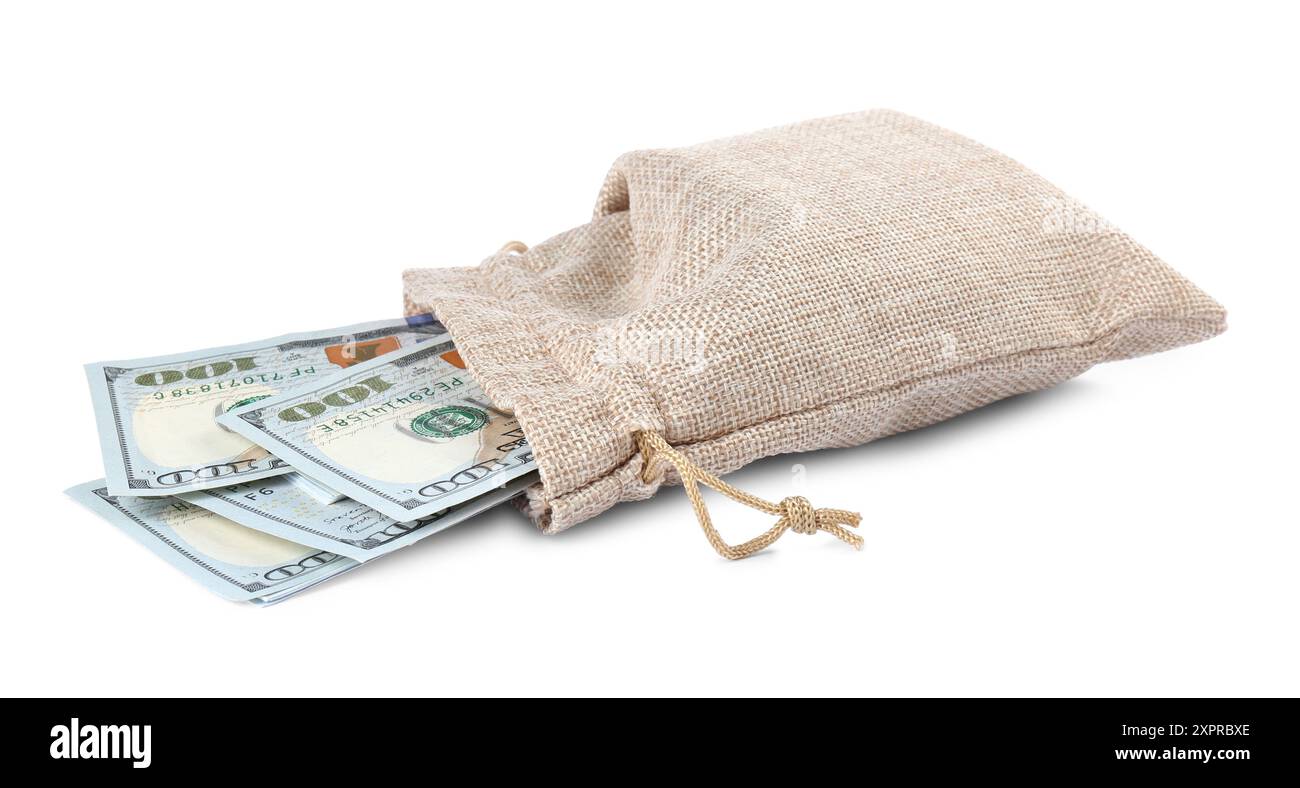 Dollar banknotes in bag isolated on white Stock Photo - Alamy