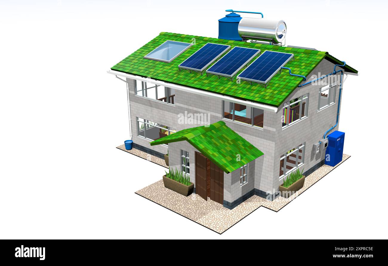 Ecological house with installation of solar panels, hot water system ...