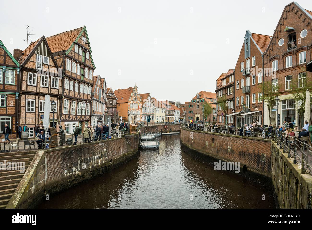 Half-timbered houses and restaurants in the old town, Stade, Altes Land ...