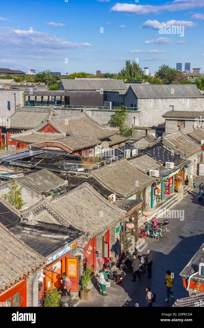 View over the rooftops and small shops of the hutongs in Beijing, China ...