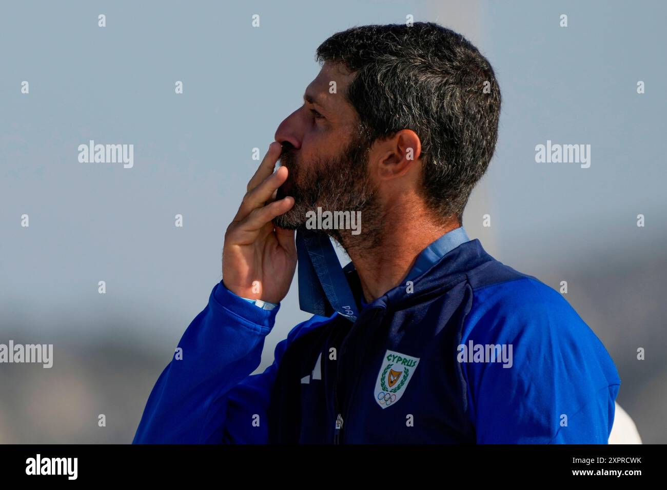 Pavlos Kontides of Cyprus celebrates at the podium after winning his ...