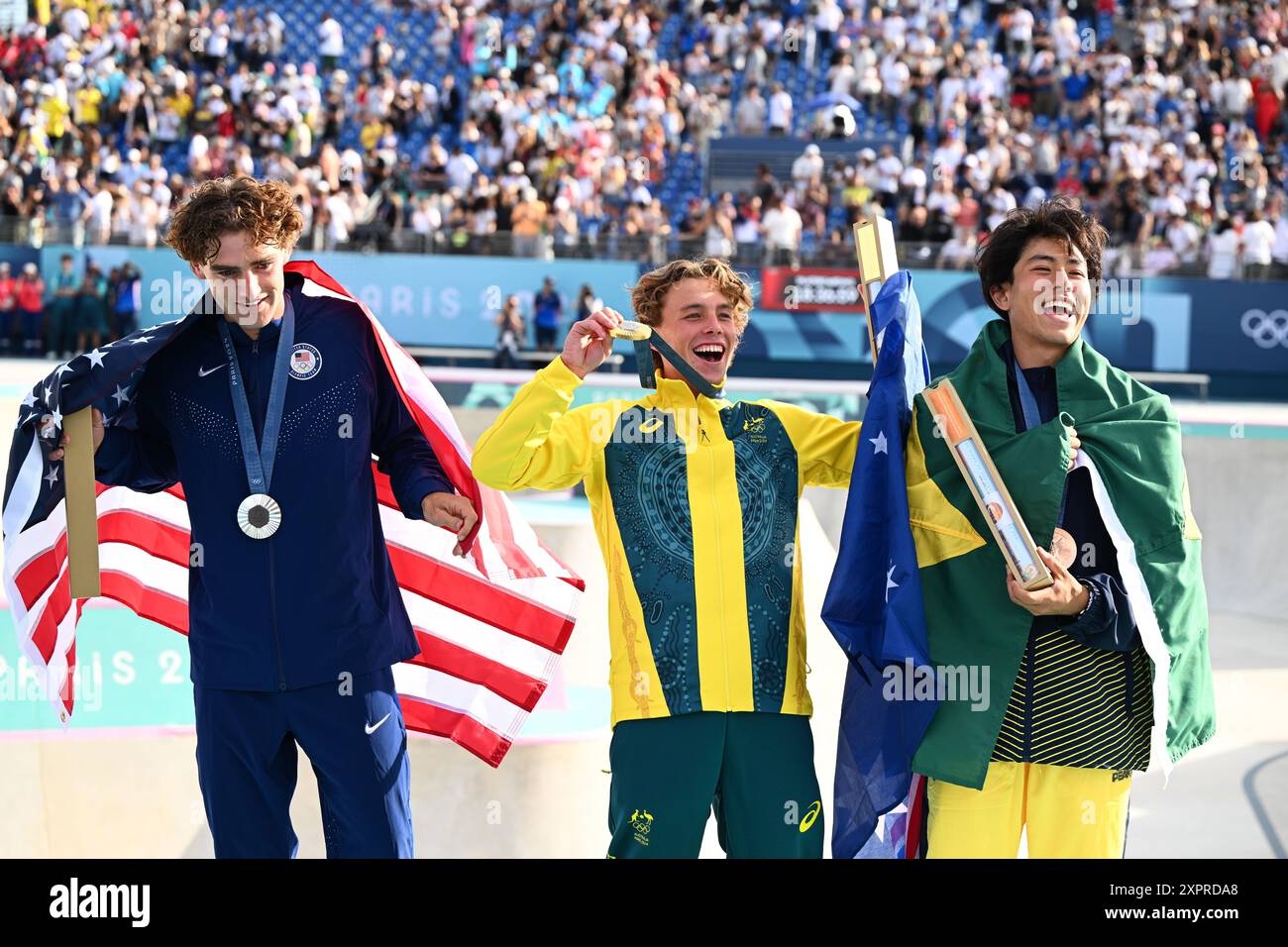 Paris, France. 07th Aug, 2024. (L-R) Silver medallist American ...