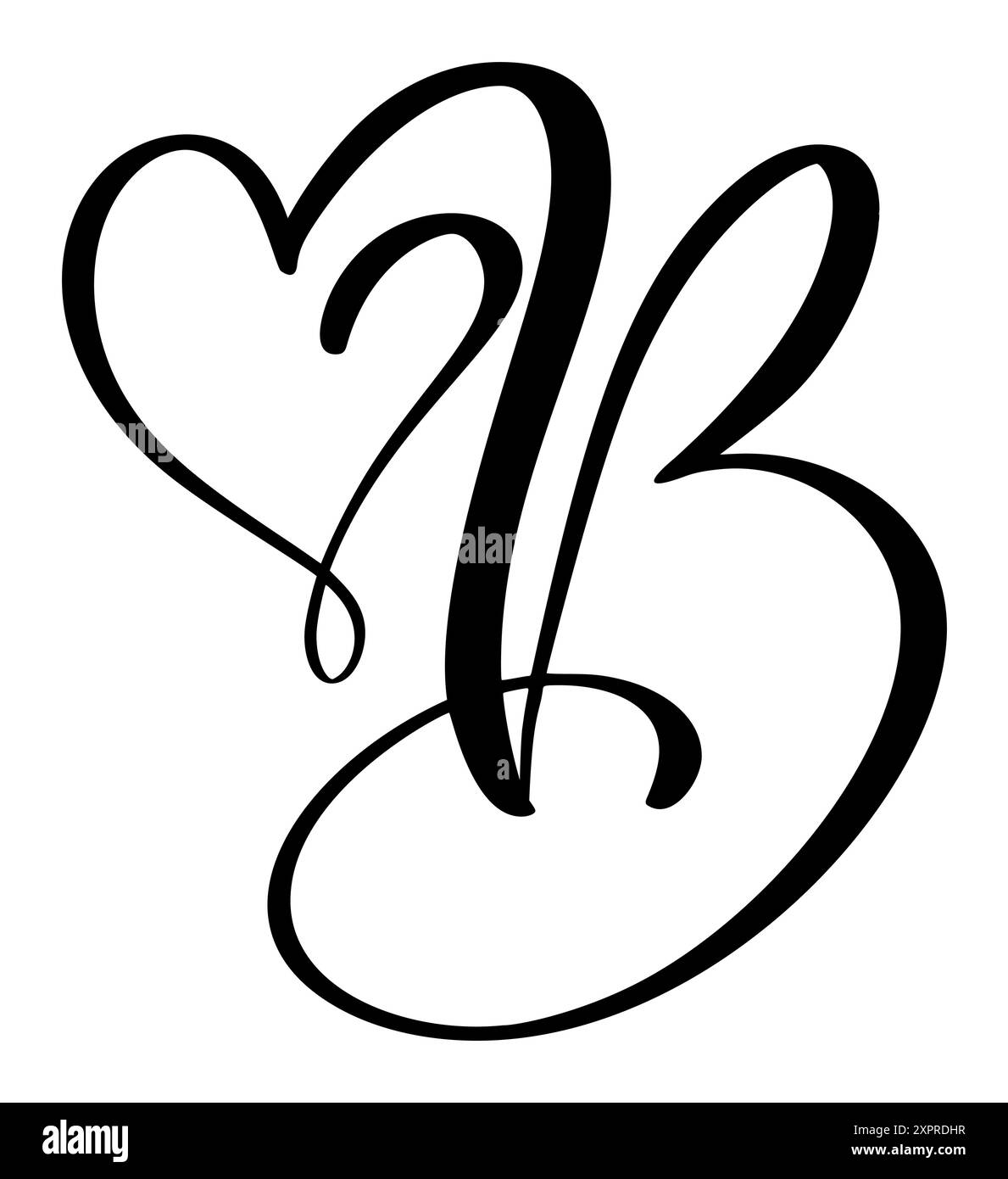Hand drawn vector calligraphy love letter B. Script capital font logo ...