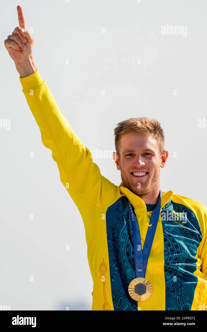 Matthew Wearn of Australia celebrates his gold medal during a medal ...