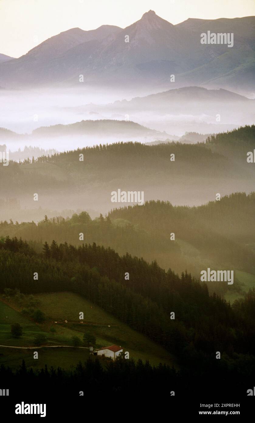 Goierri valley and Mount Txindoki. Guipúzcoa. Spain Stock Photo - Alamy