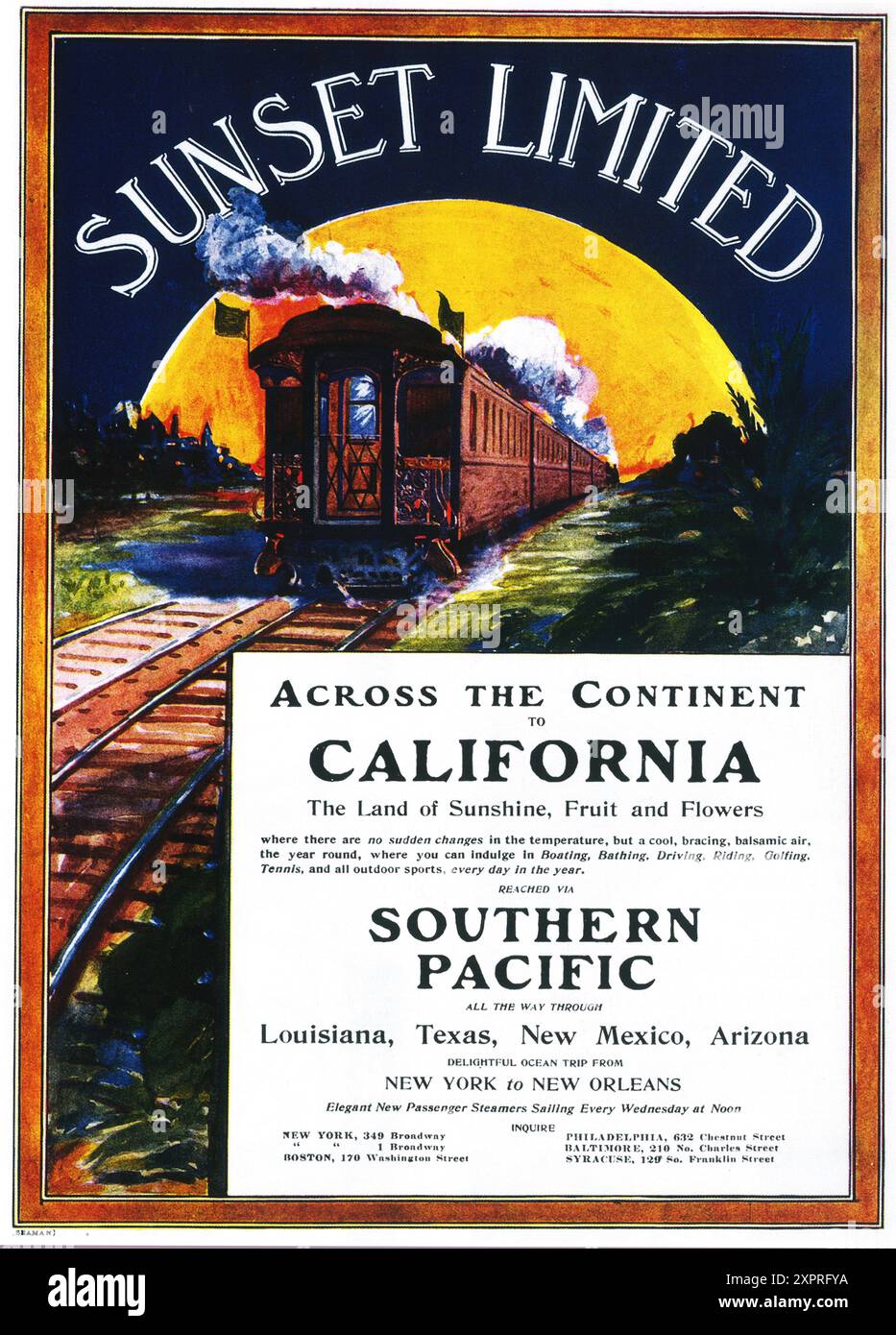 1904 Southern Pacific Railroad Ad - Sunset Limited train travel Stock ...