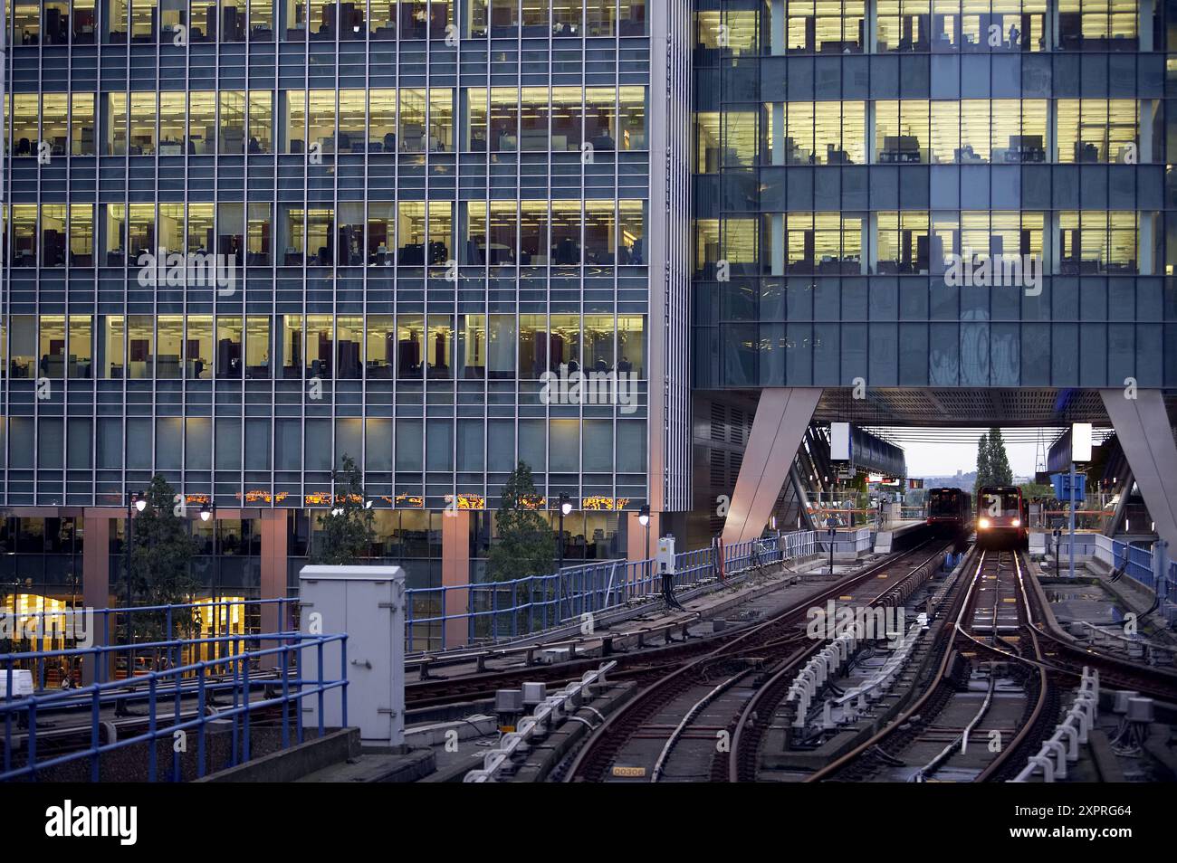 Subway tracks and office building, Canary Wharf, London. England, UK ...