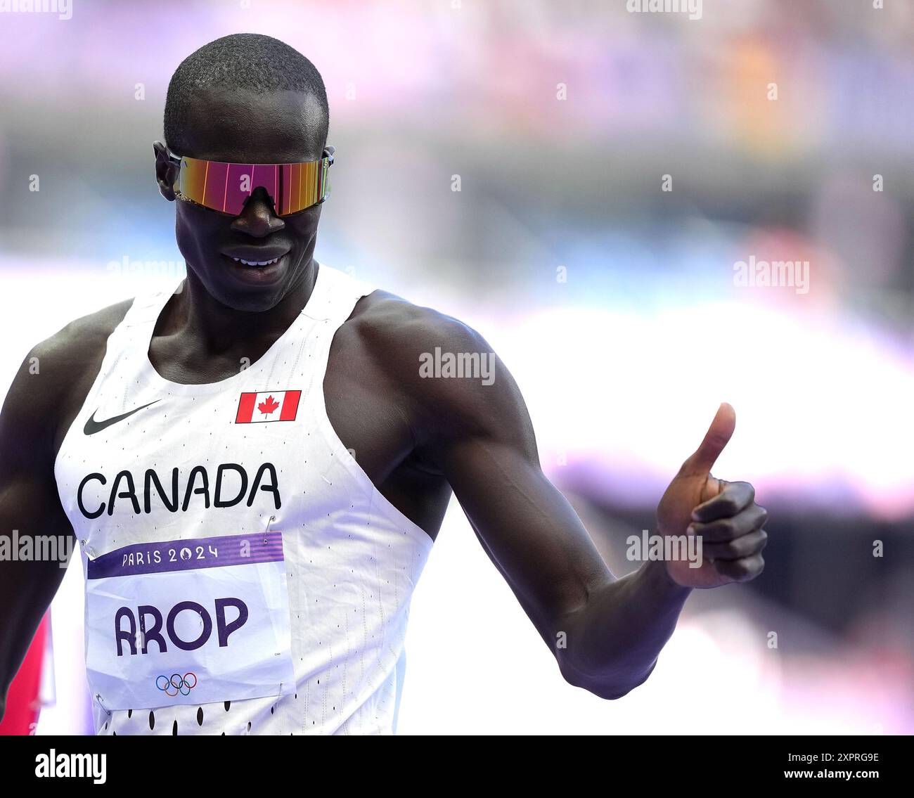 Paris, France. 7th Aug, 2024. Marco Arop of Canada reacts after the men ...