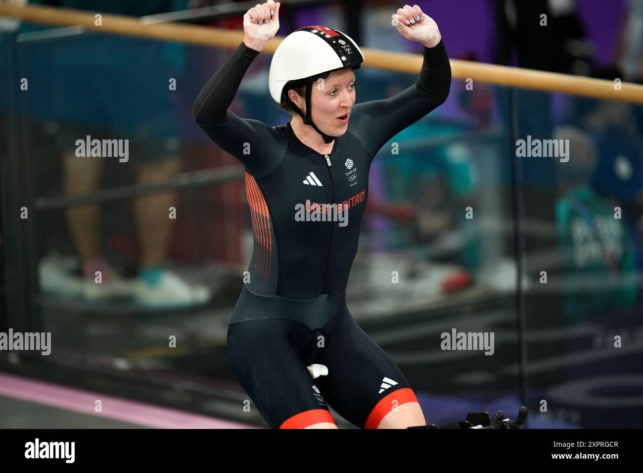 Anna Morris of Britain celebrates winning the bronze medal in the women ...