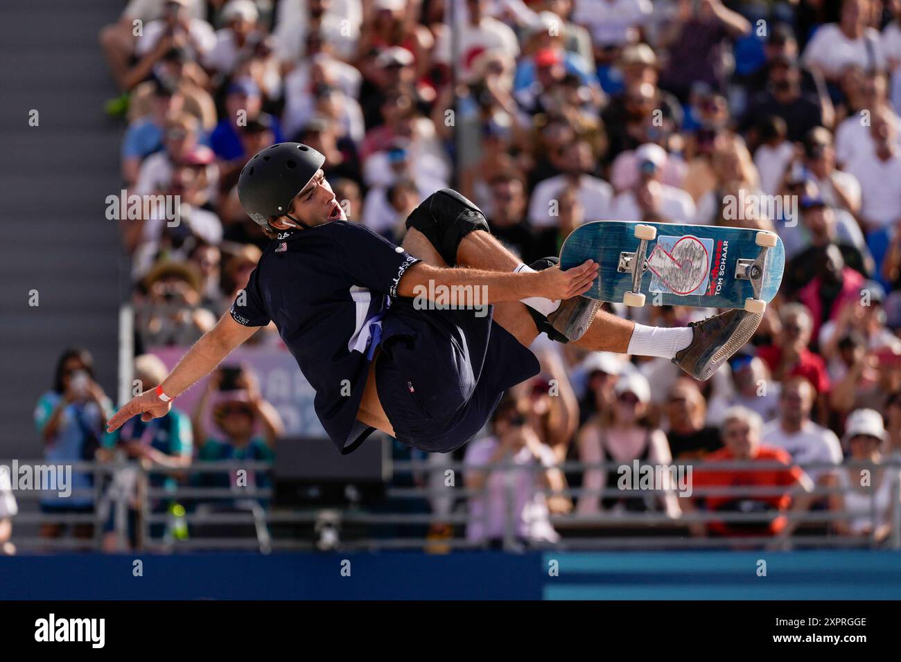 Tom Schaar of the United States competes during the men's skateboarding ...