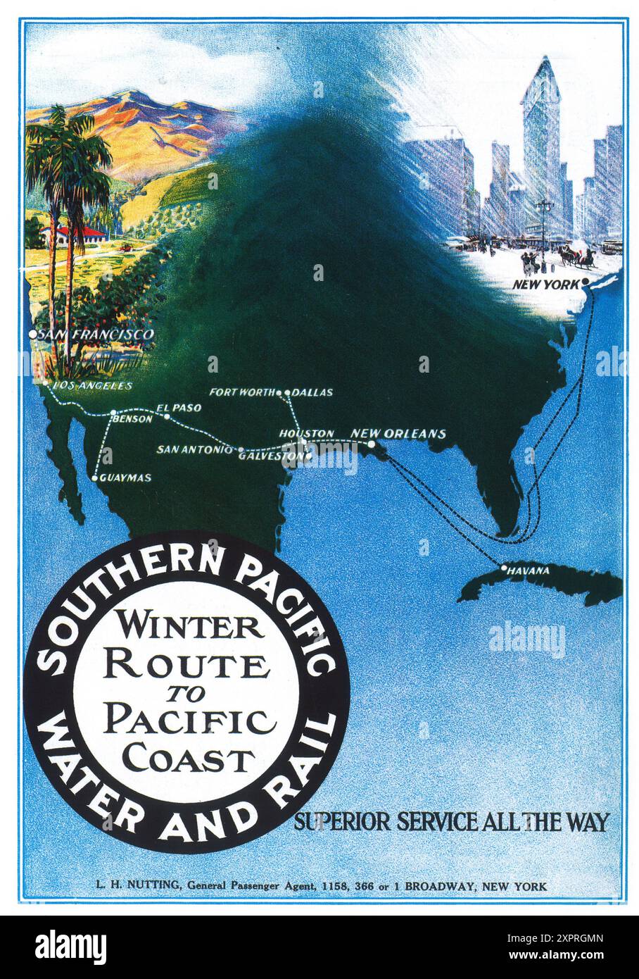 1910 Southern Pacific Water and Rail Lines ad -Winter Route to Pacific ...