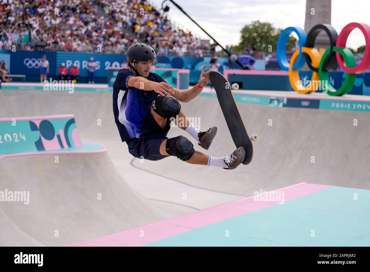 Tom Schaar of the United States competes during the men's skateboarding ...