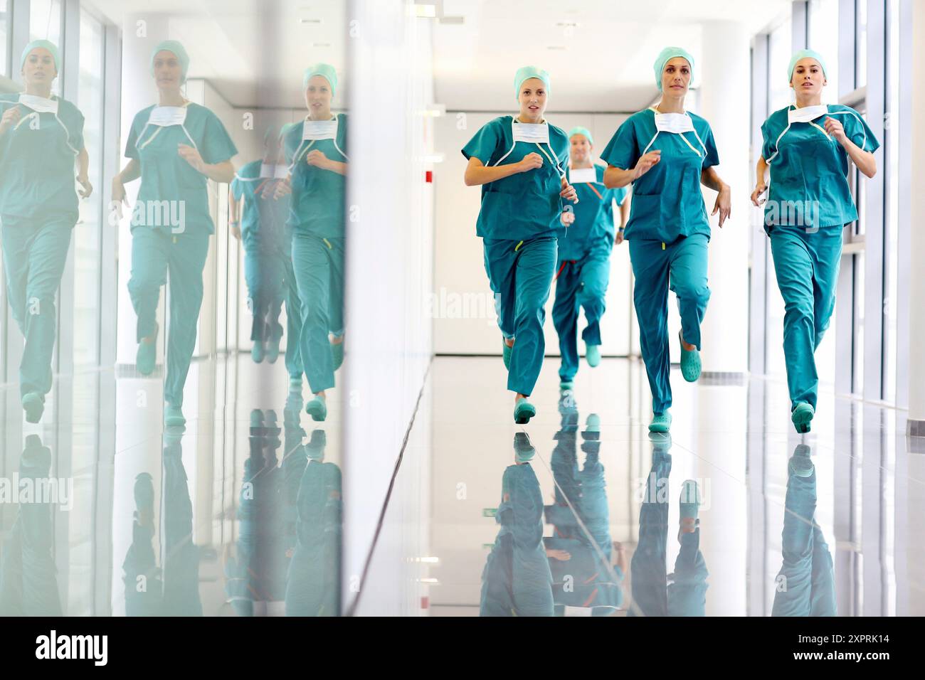 running surgeons in the operating room hallway, Onkologikoa Hospital ...