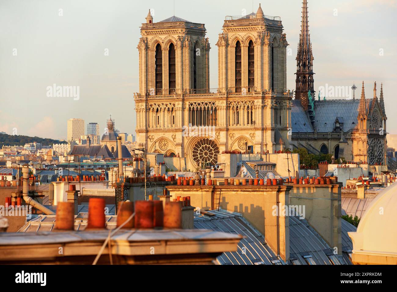 Parisian rooftops and chimneys. Notre Dame Cathedral. Paris. France ...