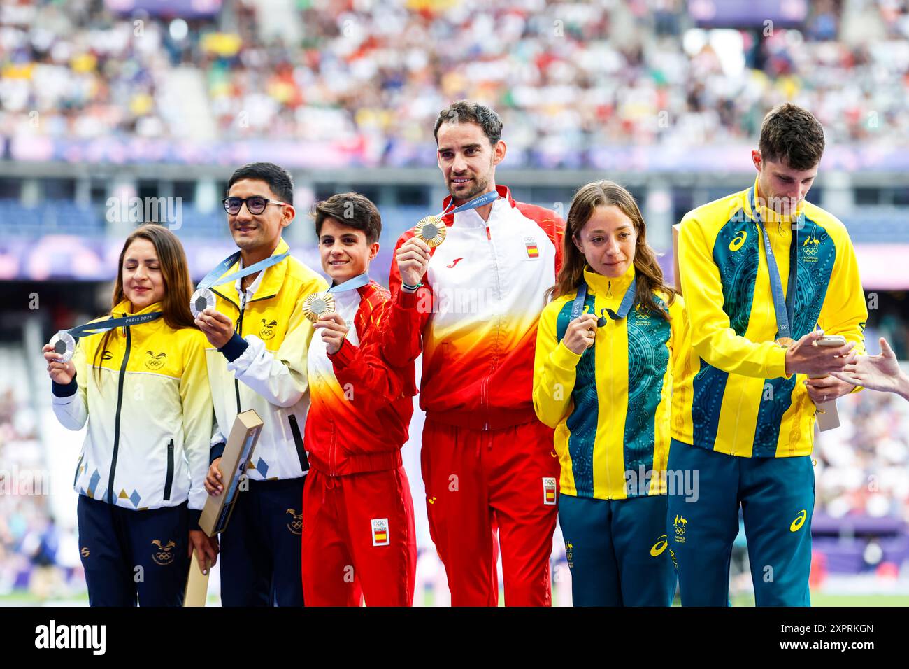 Gold medalists Maria Perez and Alvaro Martin of Spain, Silver medalists ...