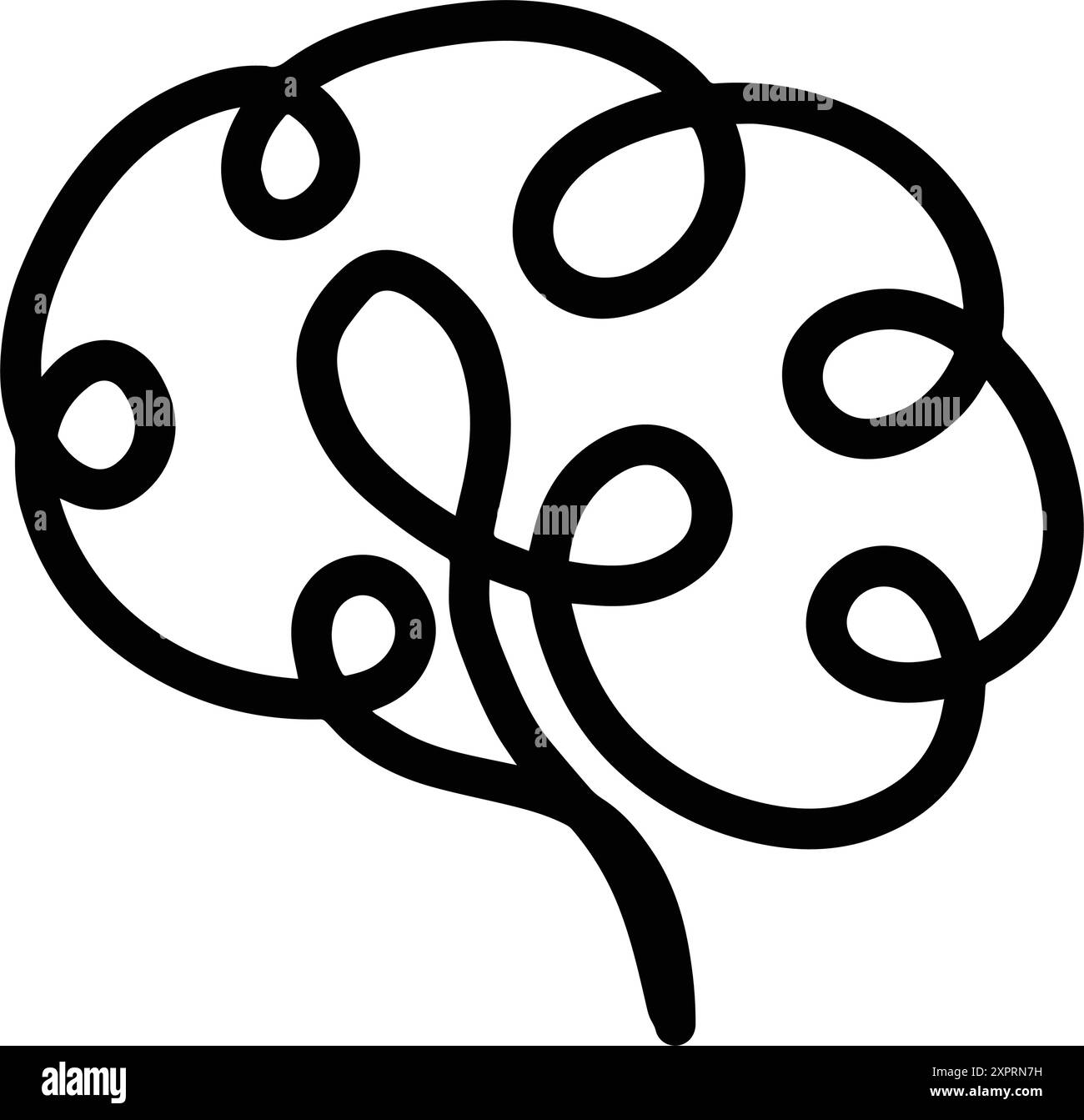 Brain icon, outline line art hand drawn sketch, simple and minimal ...