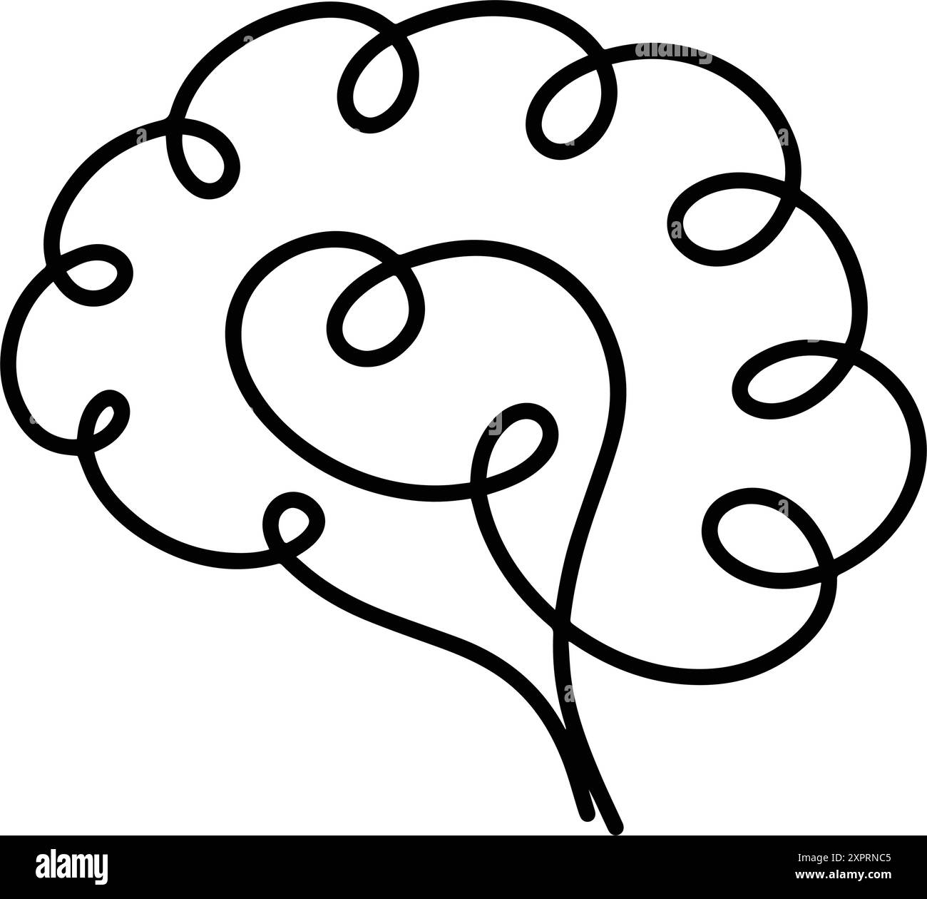 Brain icon, outline line art hand drawn sketch, simple and minimal ...