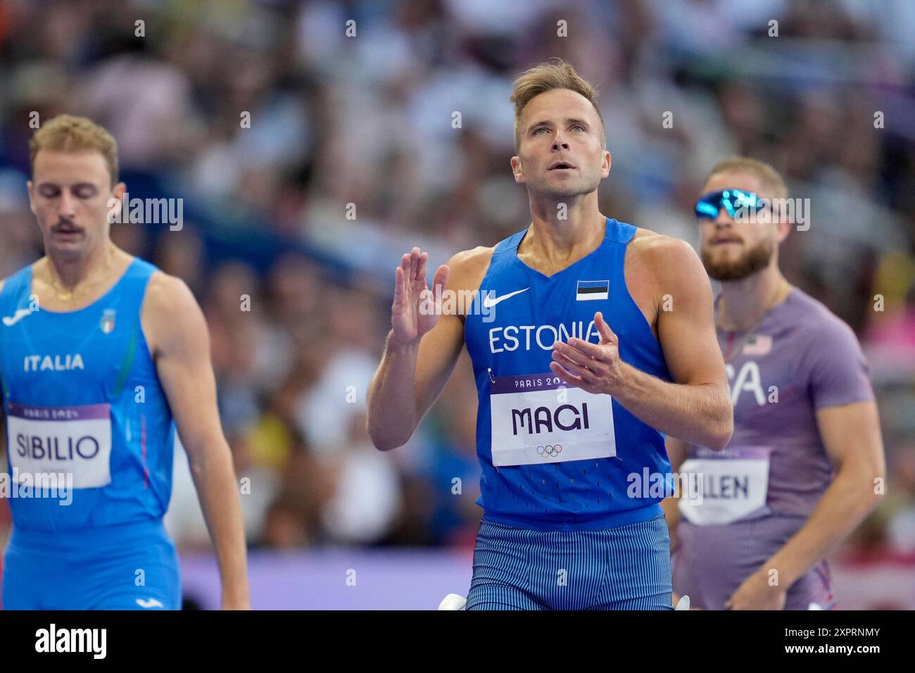 Rasmus Magi, of Estonia, reacts after qualifying in a men's 400 meters ...